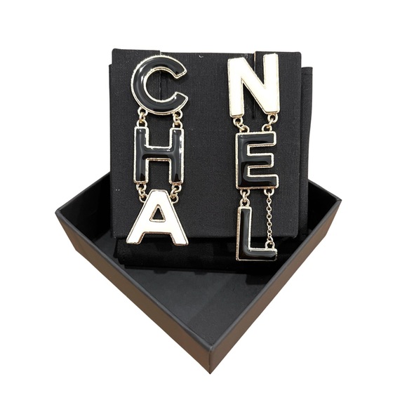 CHANEL | Jewelry | Chanel 22a Black Gold White Letter Xl Logo Dangle ...